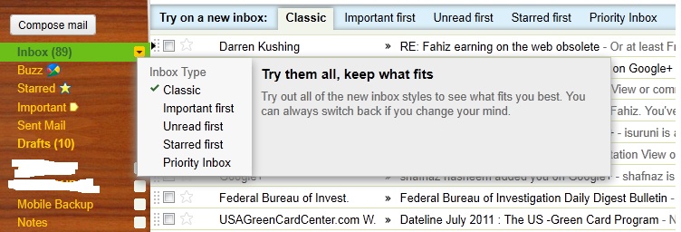 Introducing inbox styles tabs for Gmail | NetWidZ..!